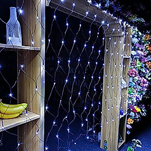 YASENN 300LED Net Lights 12x5ft DC Plug in 8 Lighting Modes Mesh Lights for Garden Patio Fence Bushes Shrub pergola Outdoor Christmas Decorations (Cool White)