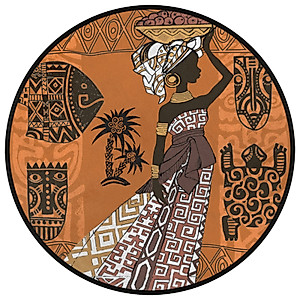 Round Area Rugs 3Ft Black Woman African Woman Modern Area Rug with Non Slip Backing Soft Carpet Kids Play Mat for Living Room Bedroom Patio Rugs, Washable