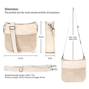 Jackie&Jill Crossbody Bag Purses for Women,Medium Cork & Vegen Leather Shoulder bags, Multi Pocket Casual womens purses. (Beige)