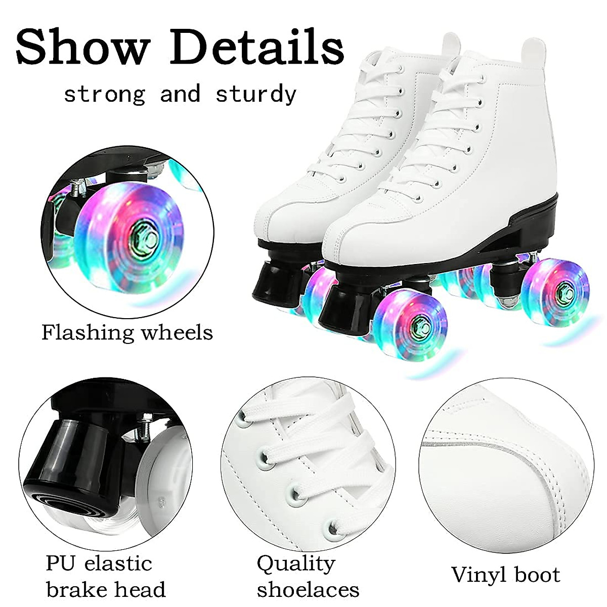 Jessie Women's Roller Skates High Top Double Row Roller Skates Adjustable Roller Skates with Flashing Wheels for Boys and Girls (White Flash Wheel,7.5)