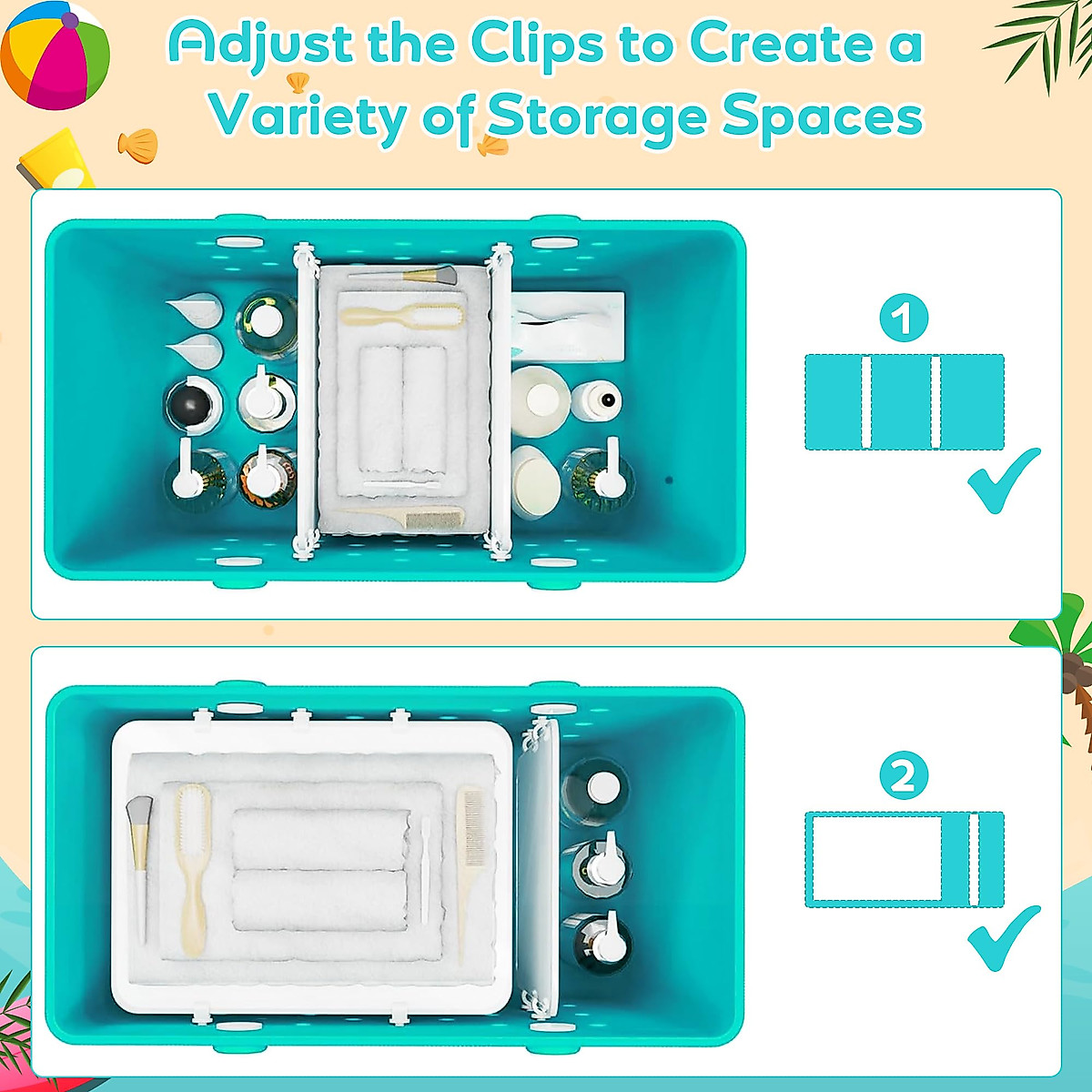 JAPBOR Divider Tray for Beach Bag - 8PCS Beach Bags Accessories Include Divider Trays Compatible, Hook, Key Holder, Insert Charm Organizer Divide Saving Space for Organizing Simple Tote Bag with Holes