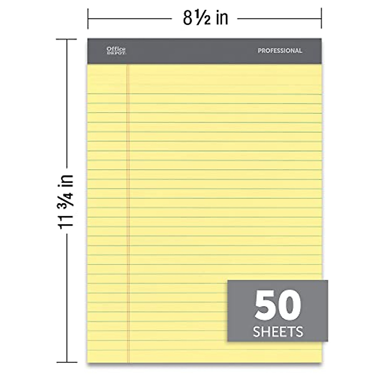 Office Depot Professional Legal Pad, 8 1/2in. x 11 3/4in., Legal Ruled, 50 Sheets Per Pad, Canary, Pack Of 8 Pads, 99527
