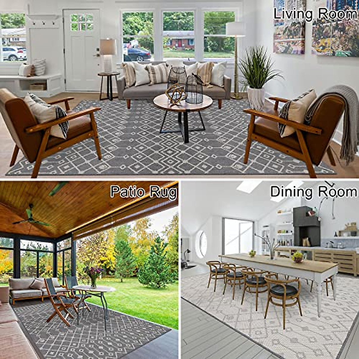 Patio Rug for Entrance Bohemian 5x8Ft Grey Area Rug Indoor Outdoor Rug Textured Weave Floor Carpet Durable Washable Rug for Patio,Home,Picnic,Camping