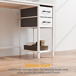 CubiCubi Computer Desk with Drawers, 47 Inch Reversible Office Desk with Monitor Stand and Storage Shelves, Work Writing Study Desk Table for Home, White