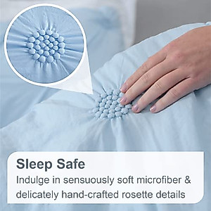 Swift Home Bedding Comforter Sets, Luxury and Lightweight 3-Piece Ruched 3D Floral Pintuck Comforter Sets, Machine Washable - Baby Blue, Full/Queen