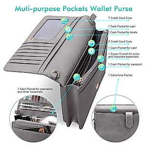 nuoku Women Small Crossbody Bag Cellphone Purse Wallet with RFID Card Slots 2 Straps Wristlet, M Size Gray