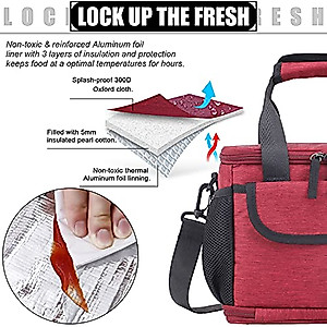 VENLING Collapsible Lunch Bag,Insulated Lunch Bag for Women/Men ，With Adjustable Straps, Office Work School Picnic Beach Reusable Lunch Box (Red)
