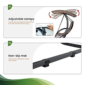 Patio Swing Outdoor Swing Chair Patio Swing with Canopy Patio Gliders Porch Swing with Stand Canopy & Cushion Hanging Lounge Chair for Backyard Outside Garden Balcony Brown