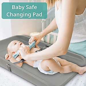 Baby Works - Deluxe Foam Baby Diaper Changing Pad, Easy to Clean, Soft and Comfortable, Safety Strap - Gray, 27.6 x 16.9 Inches