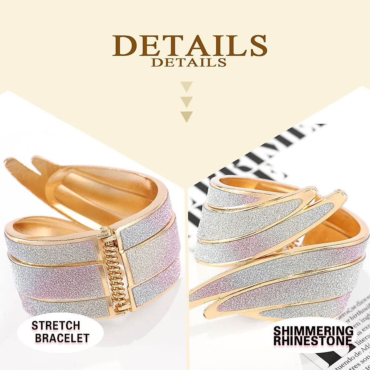 ELABEST Stylish Alloy Bracelet Colorful Cuff Bracelets Stretch Bracelets Wing Bracelets Sparkly Hand Chain Wedding Parties Jewelry Accessories for Women (Colorful)