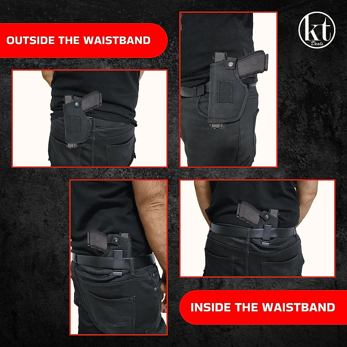 Universal Gun Holster for Men & Women, IWB/OWB Waist Belt Pistol Holster for Glock 380 9mm Gun Holster for Concealed Carry Handgun Right/Left Hand Draw (Black)