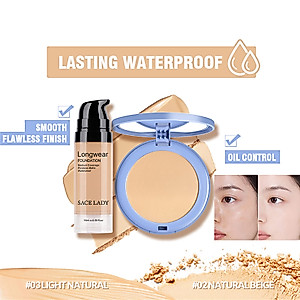 SACE LADY 2Pcs Face Make Up Set, Flawless Matte Foundation and Oil Control Pressed Powder, Lasting Coverage Waterproof Natural Cosmetics Kit