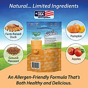 Emerald Pet Little Duckies Duck Dog Treats — Crunchy and Tasty Natural Dog Treats Made with Protein-Rich Roasted Duck Meat — Healthy, Grain Free Dog Treats Made in The USA — Pumpkin, 5 oz