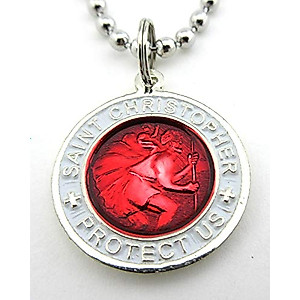 Baja Billy's St. Christopher Surf Medal Necklace Pendant, Protector of Travel re/wh Red/White Small