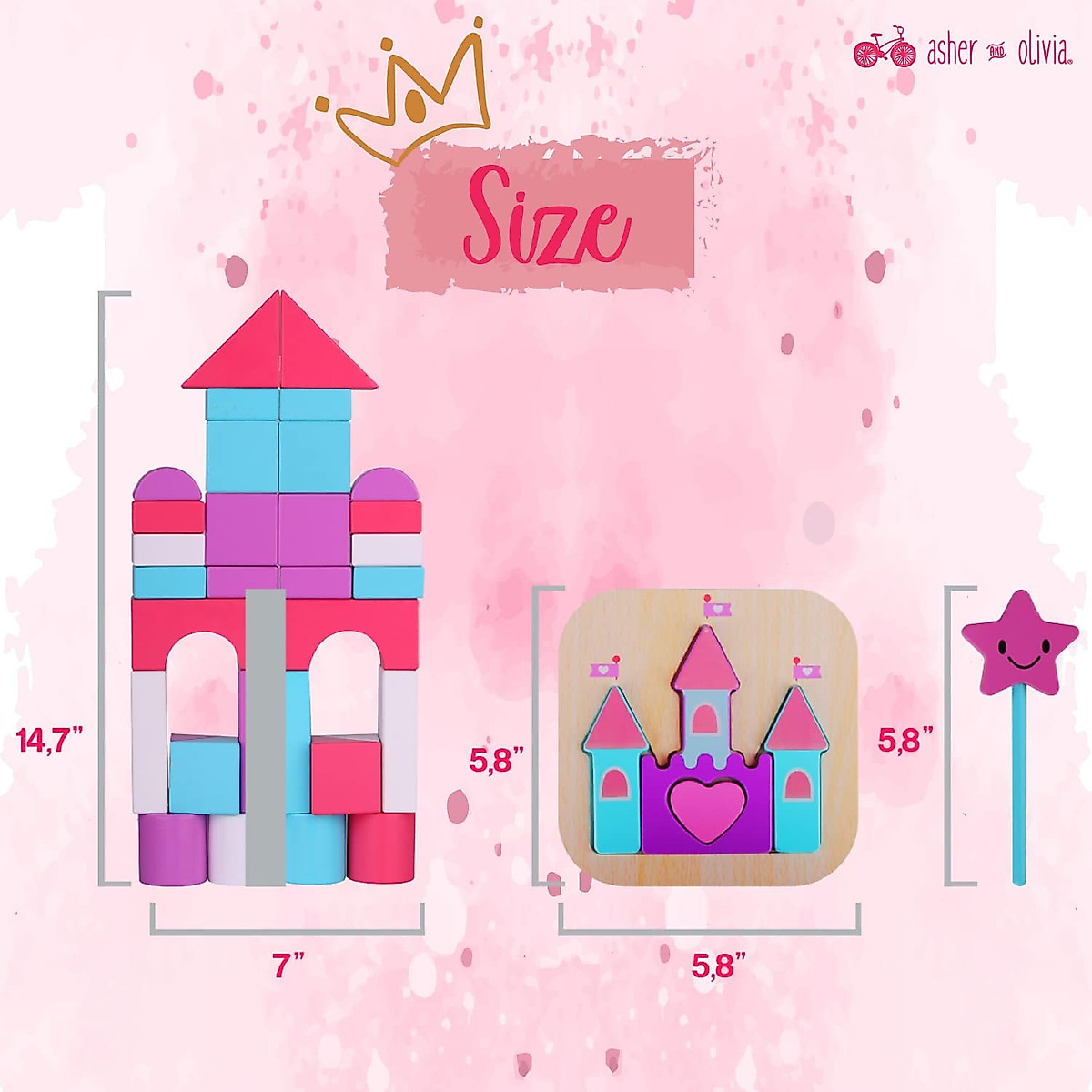 Large Building Wooden Blocks for Babies and Toddlers- 1-3 Years with Princess Castle Wooden Jigsaw Puzzles & Wand- Educational Montessori Fairytale Building Blocks for Toddlers