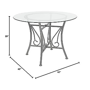 Flash Furniture Princeton Round Glass Dining Table with Metal Frame, 42 in, Silver
