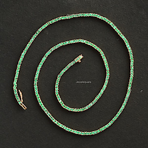 Jewel Square 1.8mm Emerald Tennis Choker Layered Chain Necklace In 925 Starling Silver Gold (Plated) 16"