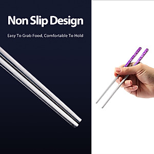 Peony and Butterfly Chopsticks Metal Chopsticks Reusable Designed in Korea Japanese Style Stainless Steel 316 18/10 Non-Slip Dishwasher Safe Laser Etched 2 Pairs Purple