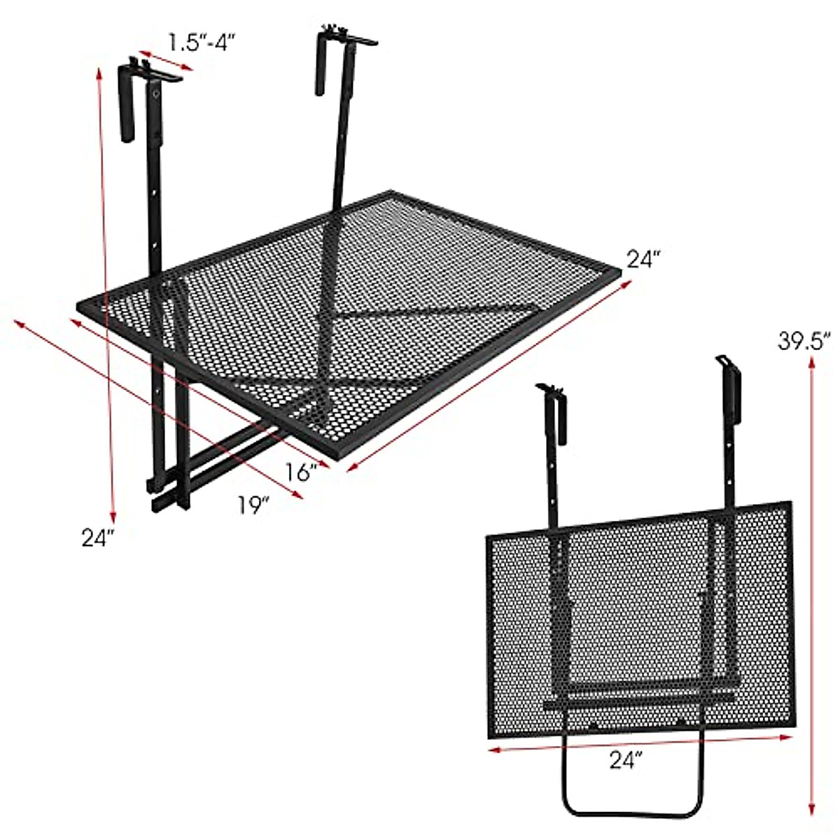 RIVALLYCOOL Balcony Table Hanging, Outdoor Folding Hanging Table w/5 Height Adjustable & Foldable Railing Serving Table, Suitable for Patio, Balcony & Deck