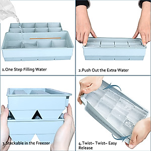 ITWIST Whiskey Ice Mold, 2.2 INCH Large Ice Cube Tray, 2 Pack Hexagon Ice Molds with Bin & Tong, Leak-free Ice Cube Molds for Cocktails Whiskey Bourbon Scotch-Easy Fill & Remove(Blue)