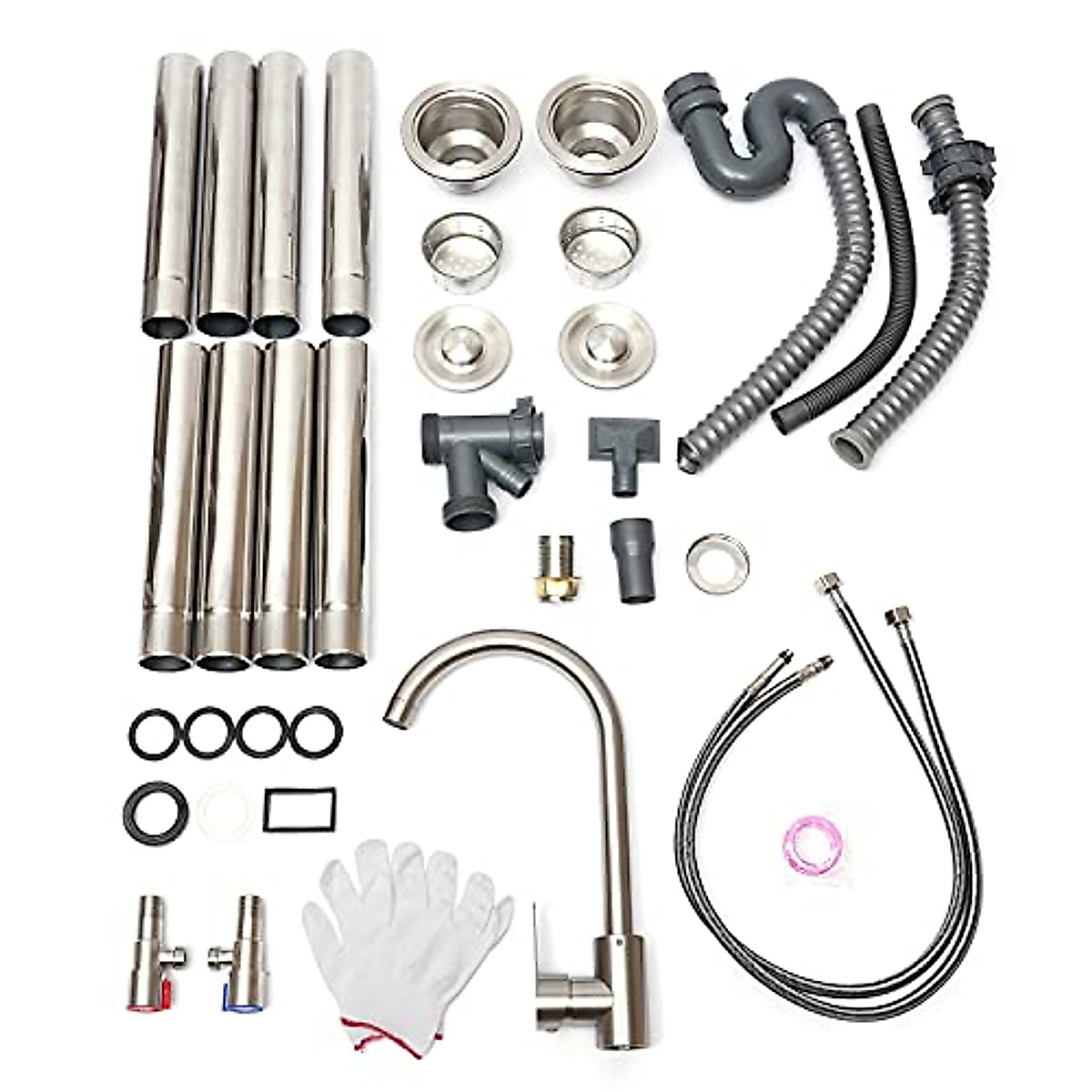 Commercial Kitchen Sink, Free Standing Stainless Steel 2 Compartment Utility Sink with Drainer Unit & Faucets Kitchen Prep Table Outdoor Sink for Garage, Restaurant, Kitchen, Laundry Room