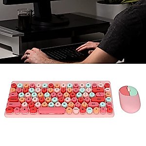 01 02 015 Gaming Keyboard Mouse, Wireless Light Quiet 86 Keys Save Space Keyboard Mouse Combo for Home for PC for Office(Pink Mixed Color)