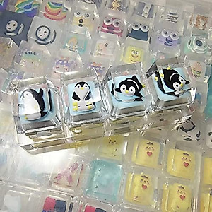 Cute Penguin Anime Keycaps,Blue Ocean Custom Keycaps,4 Pcs Keyboard Keycaps Set,Clear Resin Artisan Keycap with Designs for Gaming Mechanical Keyboards Cherry MX Gateron Switches.(OEM) (4 Penguins)