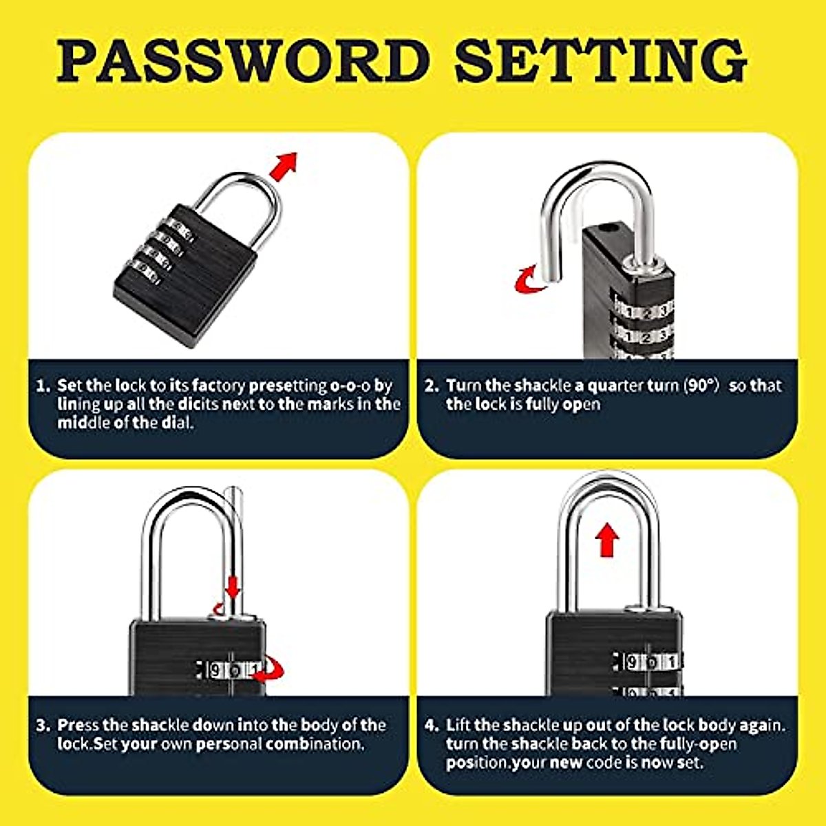 4 Pack Small Combination Lock，3 Digit Locker Lock with 9/16 in. Width Shackle，Small Combination Padlock for Luggage，Suitcase, Backpack