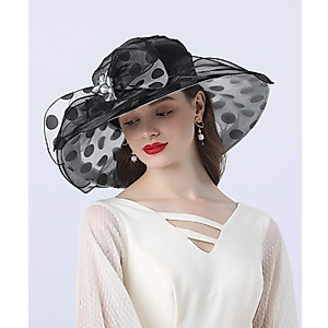 ORIDOOR Women’s Organza Church Tea Party Wedding Fascinator Hat UV-Anti Wide Brim Sun Hats Hat A4-Black …