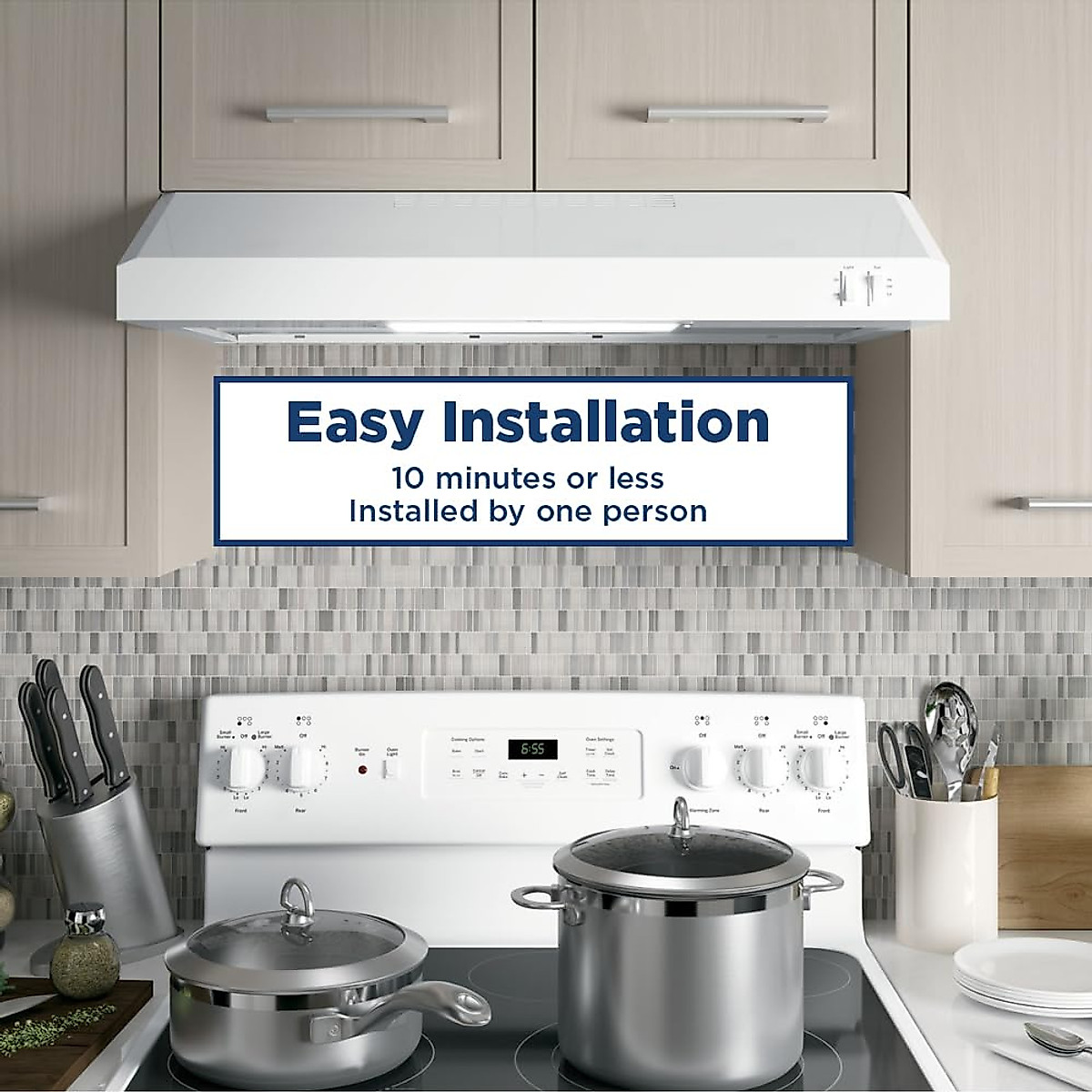 GE Under Cabinet Range Hood, 2-Speed, 30-Inch Kitchen Exhaust Fan, Cooktop Lighting & Included Filter, Kitchen Essentials, Top or Rear Exhaust Capability, 200 CFM, White