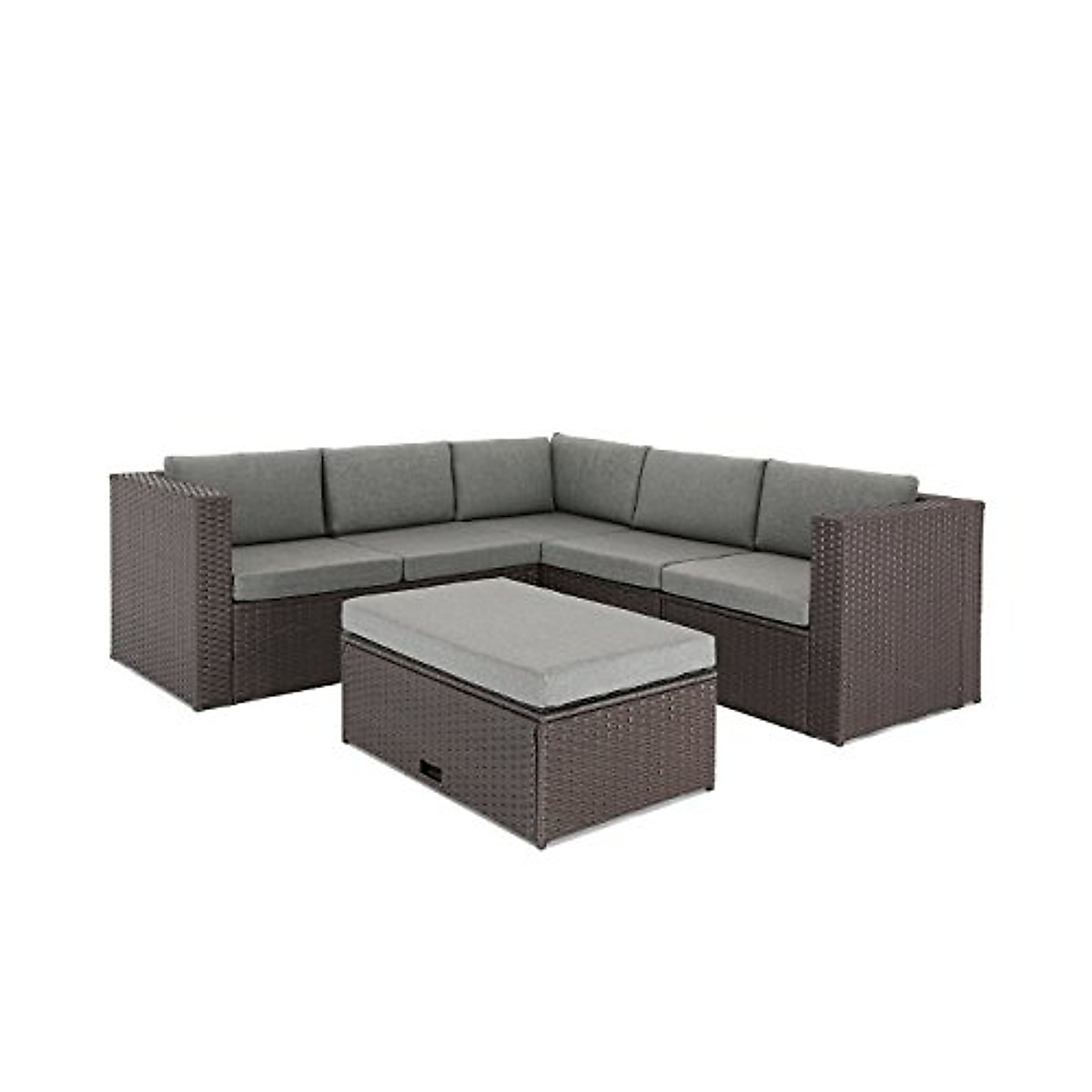 Baner Garden (K35-CH 4 Pieces Outdoor Furniture Complete Patio Cushion Wicker Rattan Garden Corner Sofa Couch Set, Chocolate