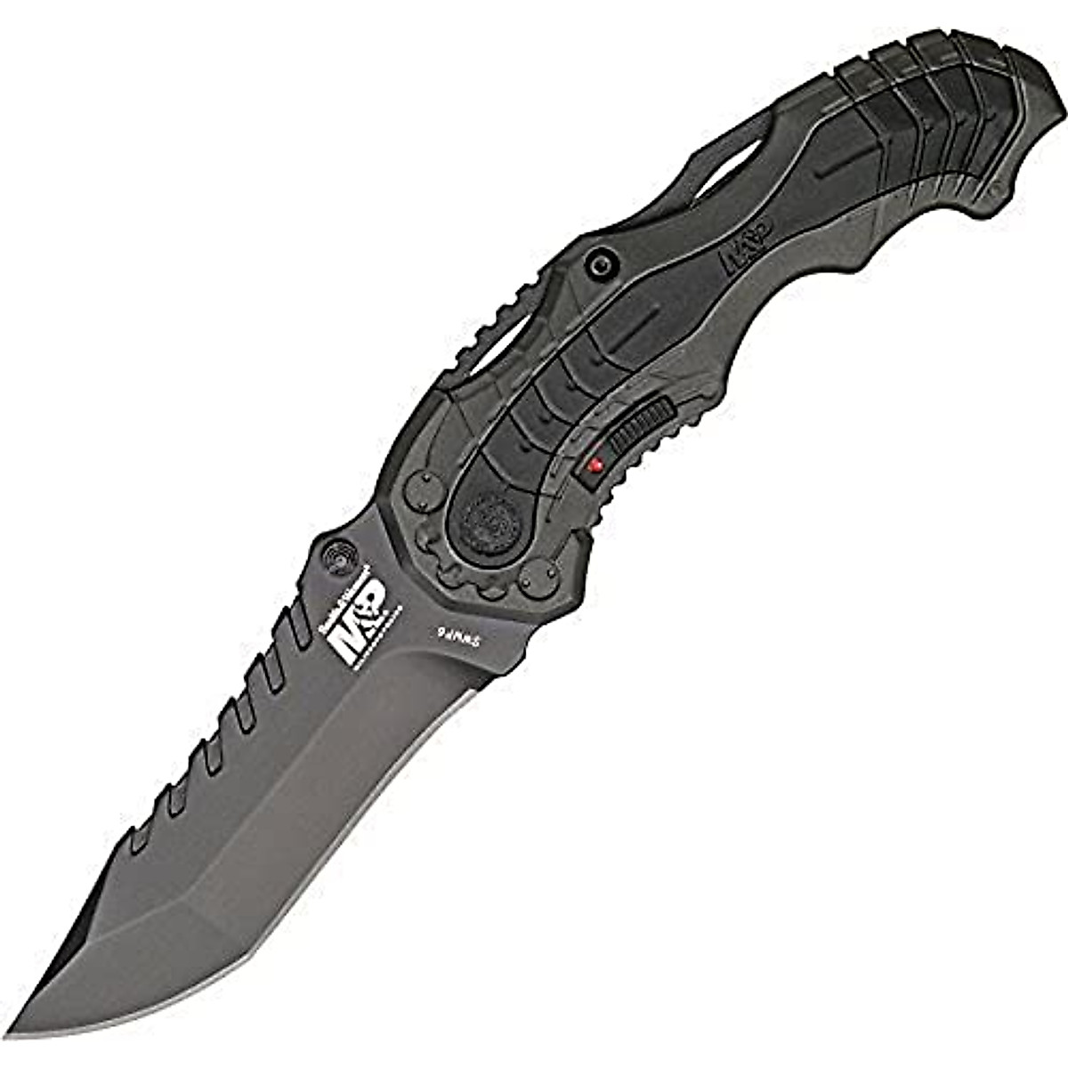 Smith & Wesson SWMP6 7.7in High Carbon S.S. Assisted Folding Knife with 3.4in Clip Point Blade and Aluminum Handle for Outdoor, Tactical, Survival and EDC,Gray