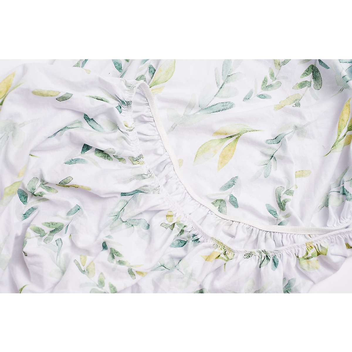 NODNAL CO. Leafy Bassinet Fitted Sheet - 100% Jersey Cotton for Baby Girl/Boy - Gender Neutral/Floral Eucalyptus Universal Fitted Cover Sheets (Leafy Greens)