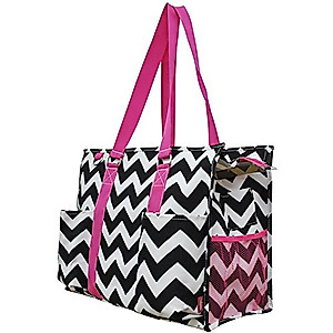 Ocean Themed Prints NGIL Large Travel Caddy Organizer Tote Bag (Chevron Tote Hot Pink and Black)