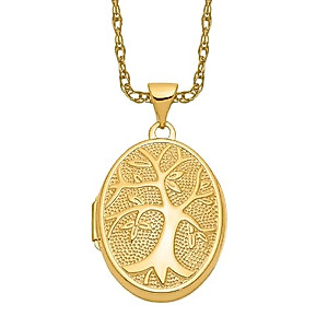 IceCarats 14K Yellow Gold Oval Tree of Life Personalized Photo Locket Necklace Charm Pendant 29mm x 16.9mm Only