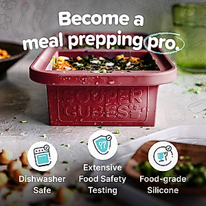 Souper Cubes Silicone Freezer Molds Gift Set with 2 Tbsp, 1/2, 1, and 2 Cup Silicone Freezer Trays With Lids - Meal Prep and Kitchen Essentials Bundle - Cranberry