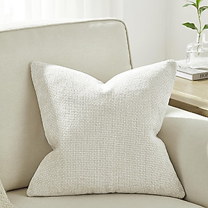 WLNUI Beige Pillow Covers 18x18 Inch Set of 2 Luxurious Chenille Throw Pillow Covers Decorative Square Cushion Case for Couch Sofa Bed Living Room Farmhouse Decorations