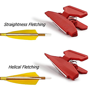M.SJUMPPER ARCHERY Fletching Jig with Straight Helix Clamps Adjustable Fletch Tool Feather Stick Kit for DIY Repair Arrows Bolts (Red)