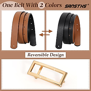 SANSTHS Skinny Reversible Belts for Women, Two-in-one Women Thin Belt for Dresses Jeans Pants with Gold Buckle, Black/Brown S