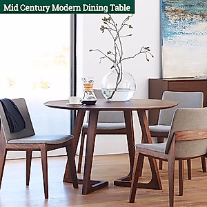 TopJia Mid Century Modern Dining Table,Round Solid Wood Kitchen & Dining Room Tables,Rustic Pedestal Table Small Leisure Coffee Table for 2,4 People(24'' Lx24'' Wx24'' H, Brwon)