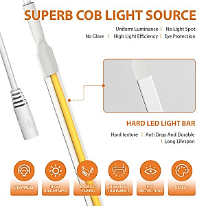 CNSUNWAY Under Cabinet Lighting, 6 PCS Rigid COB LED Strip Lights, 3000K Warm White, 3600LM, 85+ High CRI, No Glare, Eye Protection, Dimmable Cabinet Lights for Counter, Shelf, Bookcase