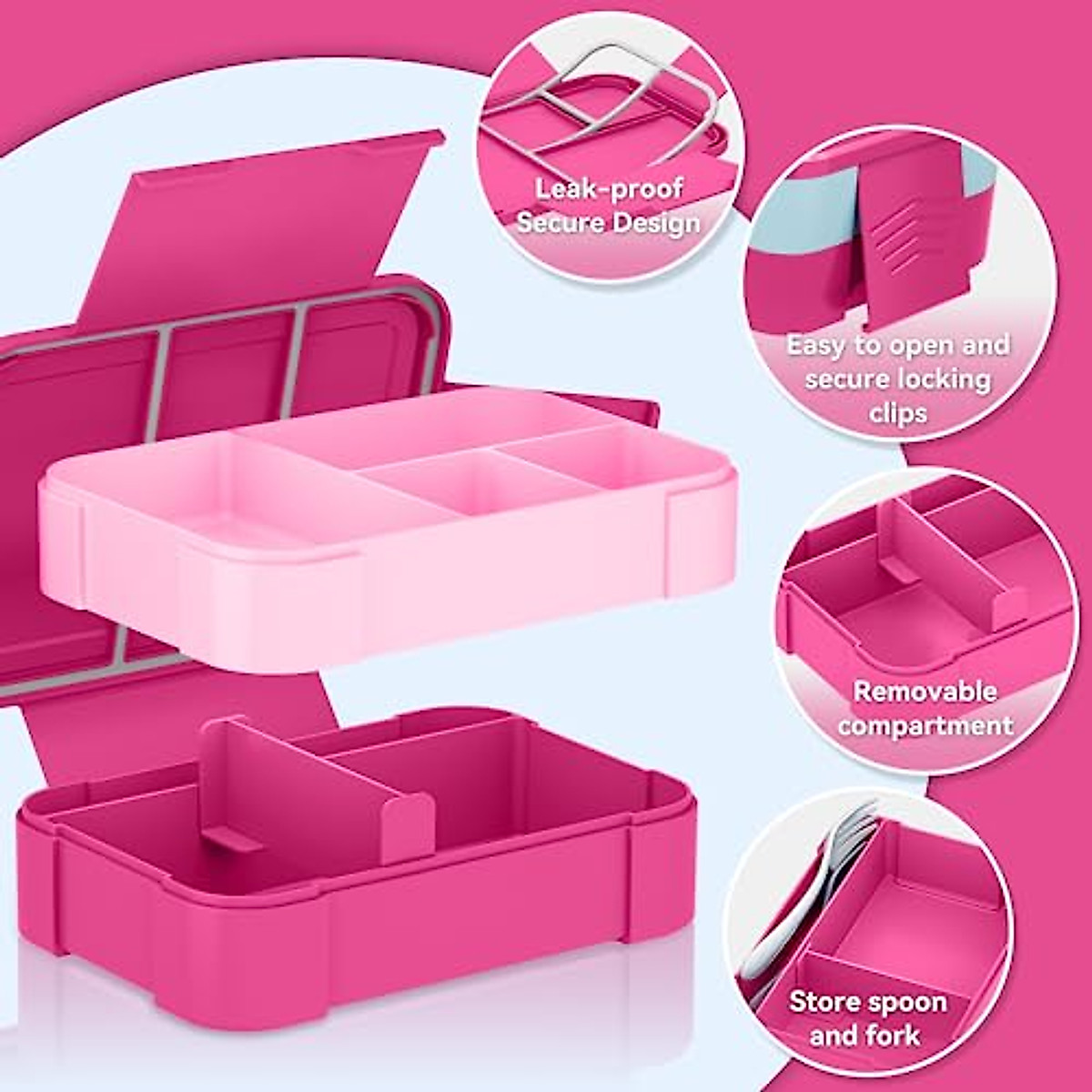 STAVOZE Bento Box, Bento Lunch Box for Kids, 1550ML Lunch Containers for Kids/Adults/Students, 6 Compartment LeakProof Adult Lunch Box with Utensils, Microwave/Dishwasher/Freezer Safe