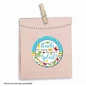 Aquatic Under The Sea Birthday Thank You Sticker Labels for Kids, 40 2" Party Circle Stickers by AmandaCreation, Great for Party Favors, Envelope Seals & Goodie Bags