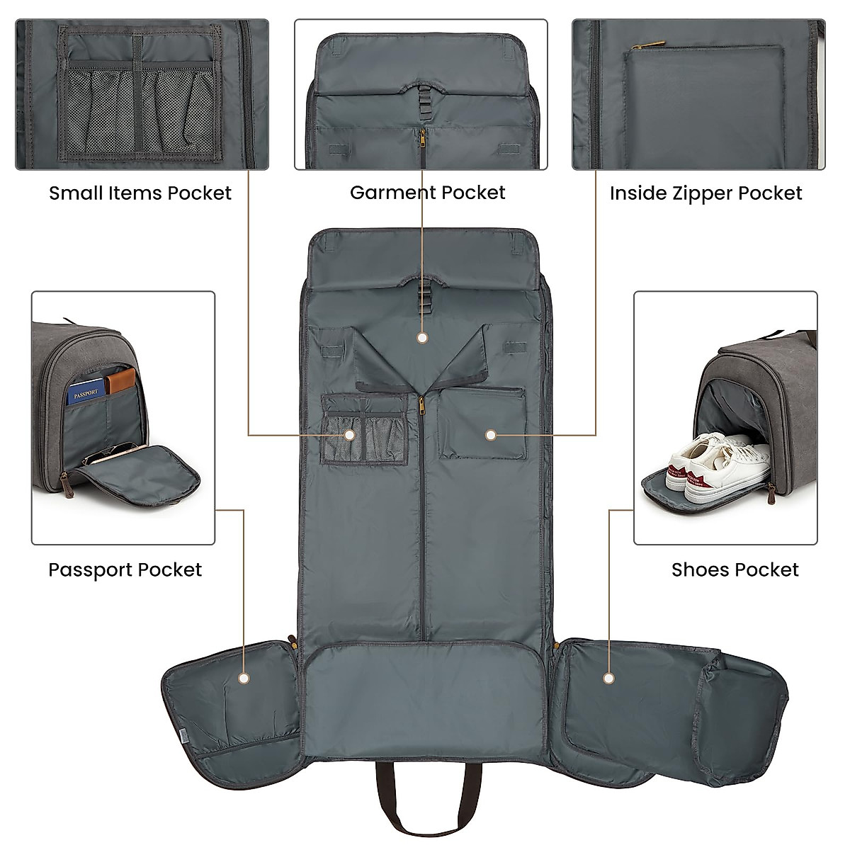 S-ZONE Carry On Garment Bag for Travel Convertible Garment Duffle Bag Suit Bags for Men Women Travel 2 in 1 Hanging Suitcase Business Travel Bag with Toiletry Bag, Gery, 50l