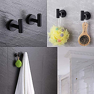 Flybath Coat Hook SUS 304 Stainless Steel Bathroom Towel Robe Hook Shower Kitchen Hanging Hooks Wall Mounted, Matte Black - 2 Pack