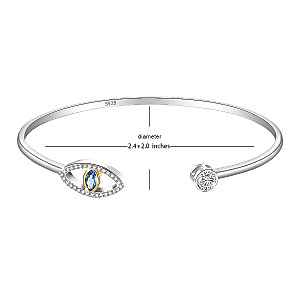 DAOCHONG Symbolic Evil Eye Bracelet 925 Sterling Silver Double End Cuff Evil Eye Bangle Bracelet for Women Protection Jewelry Christmas Gift