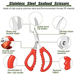 Kitchen Seafood Scissors Multifunctional Stainless Steel Shears Seafood Fish Crab Shrimp Lobster Scissors for Kitchen Seafood Peeling Tools (3, Red)