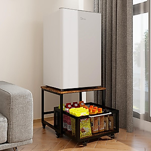 PUNCIA 19.7x19.7in Fridge Stand with Storage Mobile Beverage Refrigerator Stand for Coffee Bar Dorm Fridge Cart for Compact Refrigerator Mini Fridge Organizer with Drawer Basket for Home Office