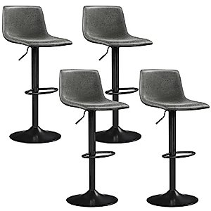 Yaheetech BarStools Modern Design Bar Stools Urban Industrial Faux Leather Armless Chair Adjustable Height and 360° Rotation for Bar Counter Kitchen Home Set of 4, Grey
