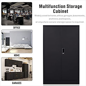 LUCYPAL Metal Storage Cabinet with 2 Adjustable Shelves,Locking Steel Cabinets with Doors,Office Storage Cabinet for Home Office,Garage,Black